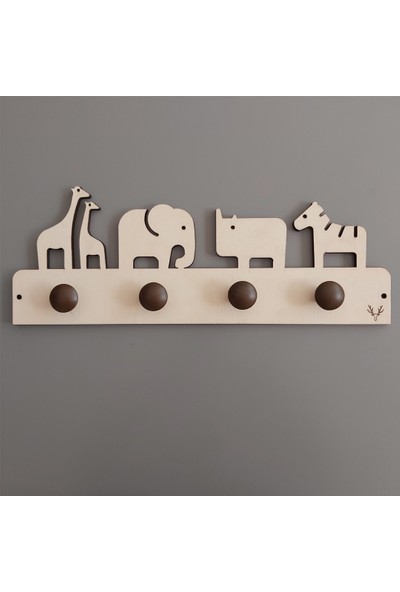 Wodan Design Çocuk Odası Ahşap Safari Askı - Ceviz Kulplu Wodan Design Çocuk Odası Ahşap Safari Askı - Ceviz Kulplu