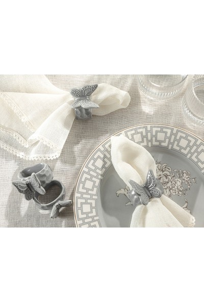 English Home Bella Stoneware 4'lü Peçete Halkası 5,5 cm Gri