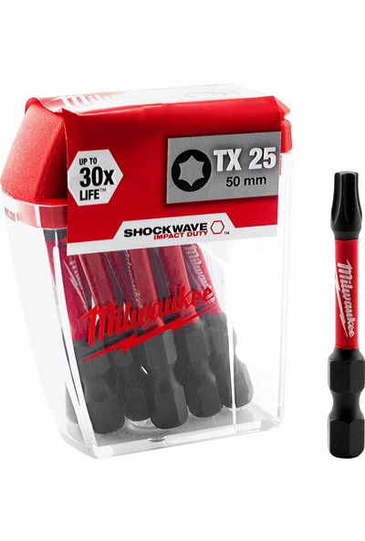 Milwaukee TX25X50MM Torx Shockwave Vidalama Ucu 10'lu Paket Milwaukee TX25X50MM Torx Shockwave Vidalama Ucu 10'lu Paket