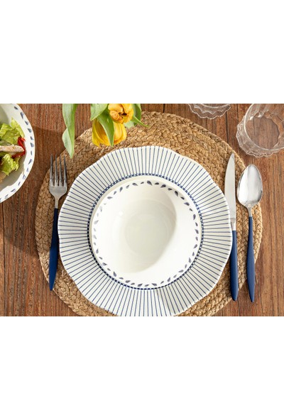 English Home Clover Leaf Porselen Çorba Kasesi 16 cm Beyaz - Mavi