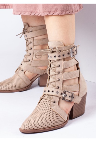 Bej Ayakkabı Kadın Arkadan Fermuarlı Çift Toka Ayarlı ve Bağlı Yazlık Bot Ten Bej Ayakkabı Kadın Arkadan Fermuarlı Çift Toka Ayarlı ve Bağlı Yazlık Bot Ten