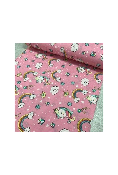 Bebek Özel 240 cm. Eninde Pembe Unicorn Poplin Kumaş Bebek Özel 240 cm. Eninde Pembe Unicorn Poplin Kumaş