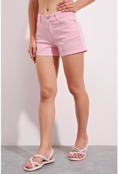 Chuba Kadın Pembe Pamuklu Likralı Düz Kesim Şort 21S601
