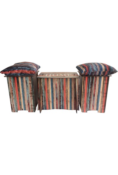 Pratik Dekor Dekoratif Puflu Tabure + Sehpa Set Alaçatı Pratik Dekor Dekoratif Puflu Tabure + Sehpa Set Alaçatı