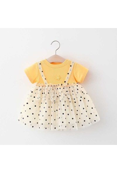 Little Honey Bunnies Puantiye Detaylı Sarı Tül Elbise