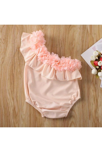 Perlina Çiçekli Fırfır Detaylı Pembe Mayo