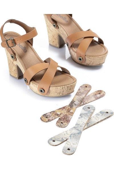 Galibelle Kadın Dolgu Topuklu Sandalet Mantar Taban Kahverengi Çiçekli Kahve Beyaz (Değiştirilebilir Üst Kayışlı)