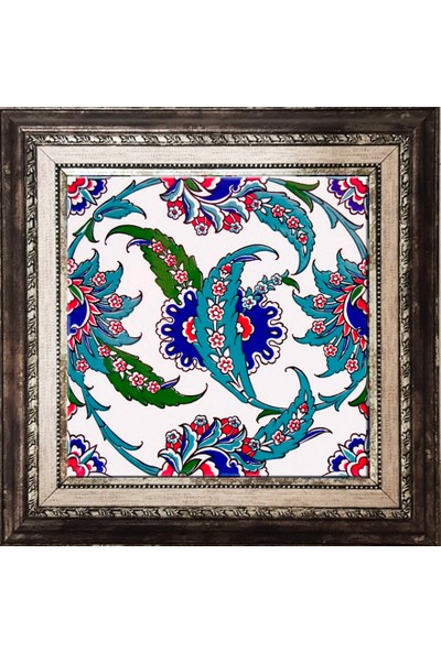 Armada Çini 20 x 20 cm Ac 1 Hançer Yaprak Çerçeveli Kütahya Çini Karo