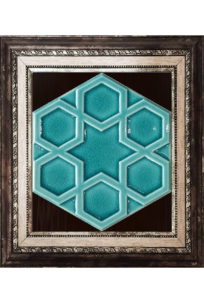 Armada Çini 15 x 17 cm Rölyefli Yıldız Turkuaz Altıgen Çini Karo Armada Çini 15 x 17 cm Rölyefli Yıldız Turkuaz Altıgen Çini Karo