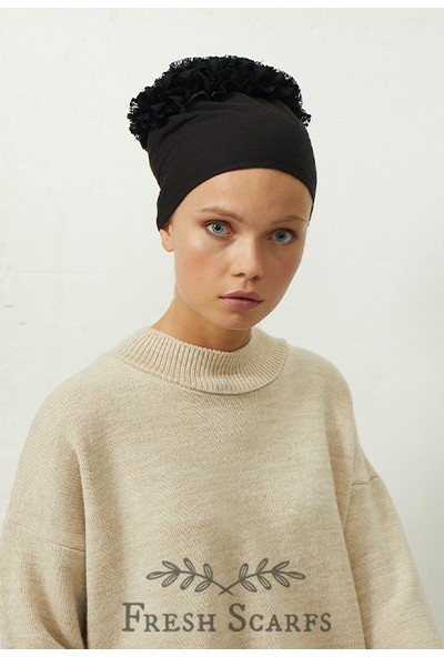 Fresh Scarfs Dantel Topuzlu Bone(Lace Eva) Siyah Fresh Scarfs Dantel Topuzlu Bone(Lace Eva) Siyah