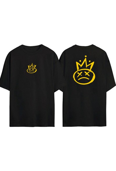 Unisex Smile Baskılı Siyah Oversize T-Shirt