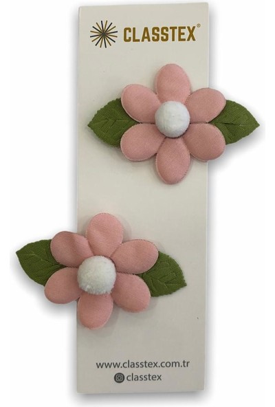 Classtex Kız Çocuk 2'li Pudra Çiçek ve Minik Ponponlu Toka