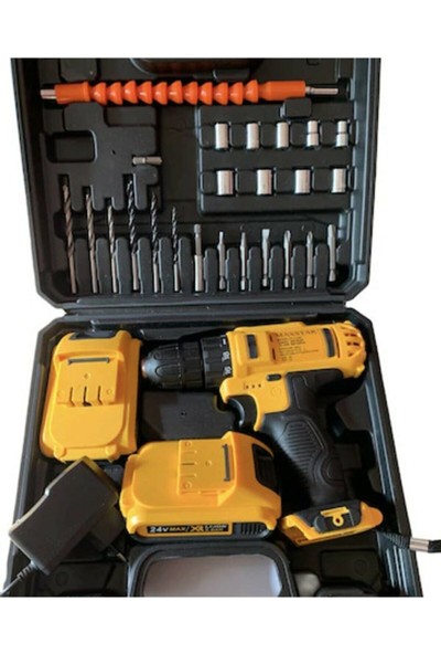 Maxstar 24V 5AH Liion Çift Akülü Çantalı Darbeli Şarjlı Matkap-24 Parça Uç Setli Maxstar 24V 5AH Liion Çift Akülü Çantalı Darbeli Şarjlı Matkap-24 Parça Uç Setli