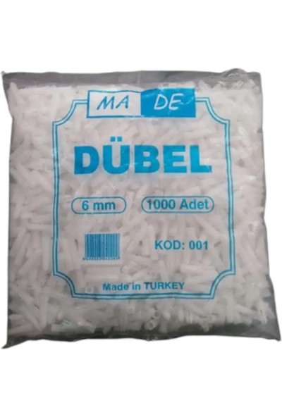 Made 6 mm 1000Lİ Paket Standart Beyaz Dübel Made KOD:001