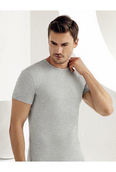 Şahinler Erkek Gri Kısa Kollu Bisiklet Yakalı Ribana Atlet ME027