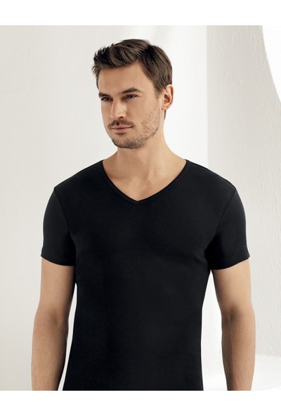 Şahinler Kısa Kollu V Yaka Ribana Atlet Siyah ME028 Şahinler Kısa Kollu V Yaka Ribana Atlet Siyah ME028