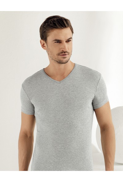 Şahinler Erkek Gri Kısa Kollu V Yaka Ribana Atlet ME028