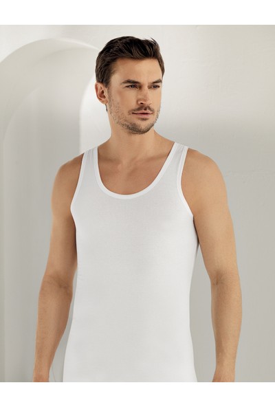 Şahinler Erkek Beyaz Geniş Askılı Likralı Süprem Atlet ME066