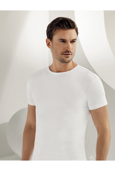 Şahinler Erkek Beyaz Kısa Kollu Bisiklet Yakalı Ribana Atlet ME025