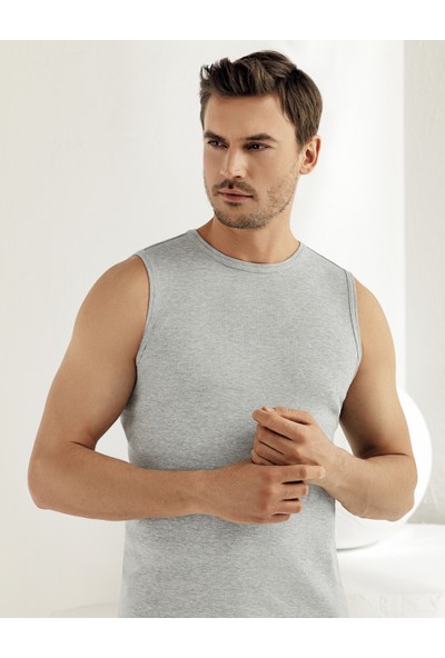 Şahinler Erkek Gri Sıfır Kollu Bisiklet Yakalı Ribana Atlet ME023