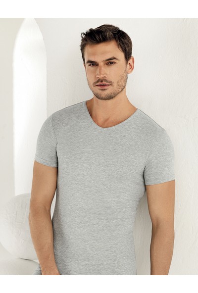 Şahinler Kısa Kollu V Yakalı Likralı Süprem Atlet Gri ME073 Şahinler Kısa Kollu V Yakalı Likralı Süprem Atlet Gri ME073