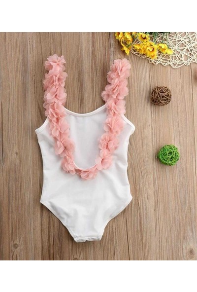 Little Honey Bunnies Pembe Fırfır Detaylı Beyaz Mayo