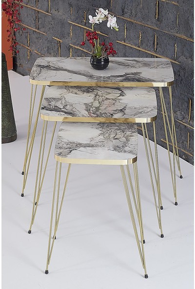 Rupon Home 3 Lü Zigon Sehpa- Kare Efes Mermer Desenli Gold Metal Ayak Rupon Home 3 Lü Zigon Sehpa- Kare Efes Mermer Desenli Gold Metal Ayak