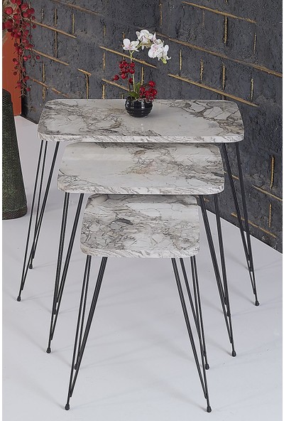 Rupon Home 3 Lü Zigon Sehpa- Kare Efes Mermer Desenli Rupon Home 3 Lü Zigon Sehpa- Kare Efes Mermer Desenli