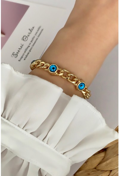 ÇLK Accessories Gold Nazar Boncuklu Klasik Zincir Bileklik