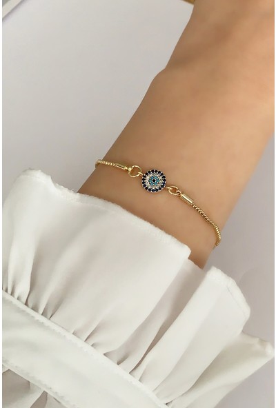 ÇLK Accessories Gold Zirkon Taşlı Nazar Boncuk Asansörlü Bileklik