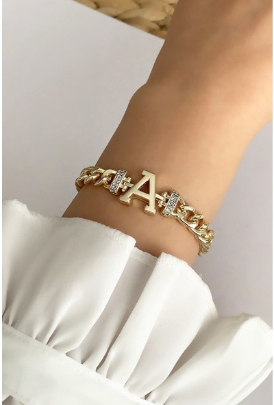 ÇLK Accessories Gold A Harf Bileklik