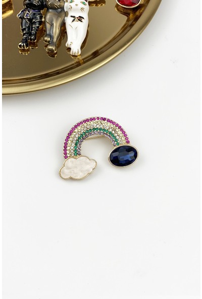 ÇLK Accessories Renkli Zirkon Taşlı Gökkuşağı Broş