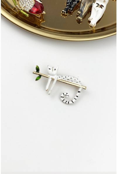 ÇLK Accessories Beyaz Kedi Broş ÇLK Accessories Beyaz Kedi Broş