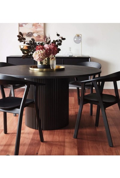 Lilith Design Lilithdesign Çıtalı Ahşap Siyah Yuvarlak Yemek Masası66