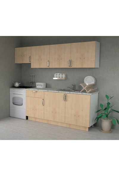 Mobilique 240 cm Ahşap Desenli Hazır Mutfak Mobilique 240 cm Ahşap Desenli Hazır Mutfak