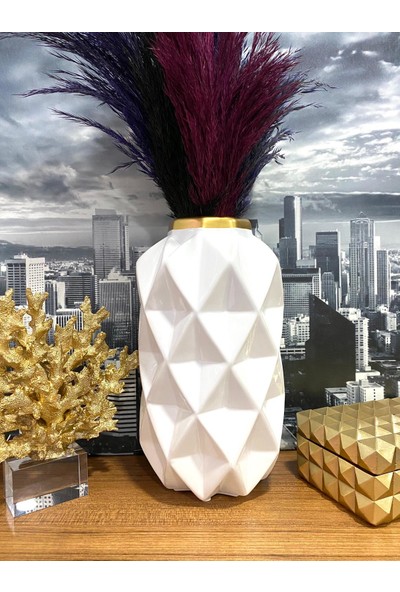 Mirsa Global Vazo Beyaz Gold Deaylı Mirsa Global Vazo Beyaz Gold Deaylı
