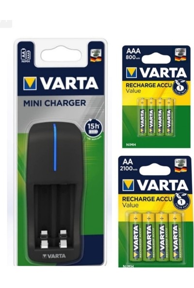 Varta Şarj Cihazı 2'li + 2100 mAh AA Kalem Pil + 800 mAh AAA İnce Pil
