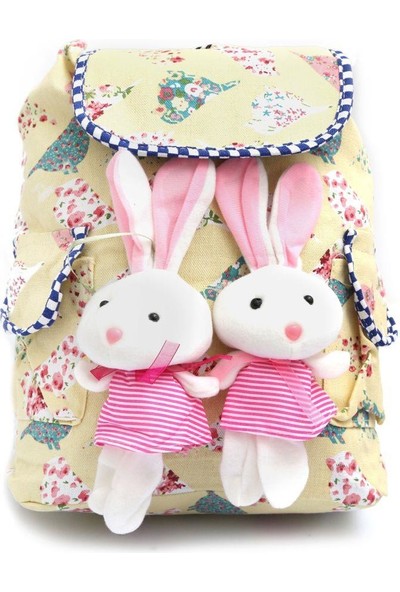 Masho Trend Tavşan Peluşlu Sarı Çanta 35 x 37 - Plaj Çantası - Çocuk Çantası - Çocuk Sırt Çantası