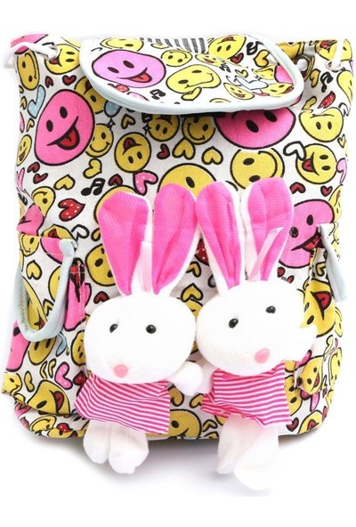 Masho Trend Tavşan Peluşlu Emoji Çanta 35 x 37 - Plaj Çantası - Çocuk Çantası - Çocuk Sırt Çantası