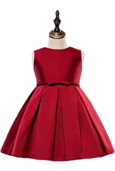 Masho Trend Kırmızı Parlak Kumaş Kurdelalı Kız Çocuk Mezuniyet Elbisesi - Mezuniyet Kıyafeti - Abiye