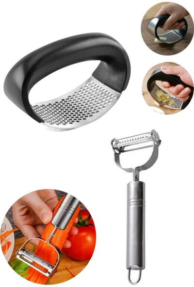 Homerest Tutma Kollu Pratik Sarımsak Ezici ve Jülyen Sebze Meyve Soyacak Homerest Tutma Kollu Pratik Sarımsak Ezici ve Jülyen Sebze Meyve Soyacak