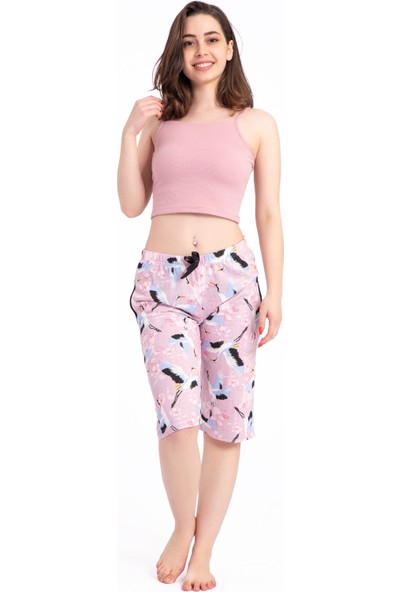 Pemilo Kadın 425 Leylek Desenli Cepli Kapri Tek Alt Somon