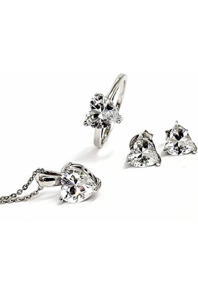 Ose Shop Swarovski Taşlı Gümüş Kalp Takı Seti