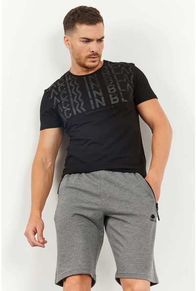 Tommy Life Gri Melanj Erkek Fermuar Cepli Bağcıklı Standart Kalıp Şort - 81208