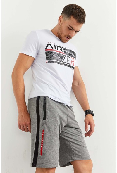 Tommylife Gri Melanj Erkek Fermuar Detaylı Bağcıklı Standart Kalıp Şort - 81190