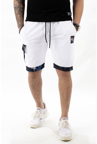 Deepsea Beyaz Erkek Cepli Armalı Penye Şort 2100184 Deepsea Beyaz Erkek Cepli Armalı Penye Şort 2100184