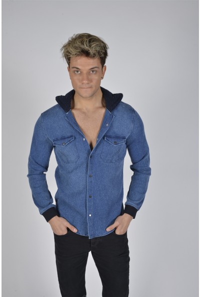 2439 Gömlek, Kapşonlu, Kapşonu Kürklü, Çift Cepli, Cep Kapaklı, Kot Kumaş