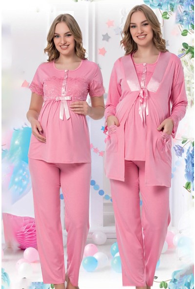 Hayal Sepeti Pembe Renkli Kadın Lohusa Pijama Takımı - Jenika 35726 3 Lü Kadın Hamile Pijaması Hayal Sepeti Pembe Renkli Kadın Lohusa Pijama Takımı - Jenika 35726 3 Lü Kadın Hamile Pijaması