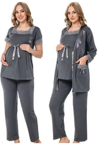 Hayal Sepeti Füme Renkli Kadın Lohusa Pijama Takımı - Jenika 35721 3 Lü Kadın Hamile Pijaması Hayal Sepeti Füme Renkli Kadın Lohusa Pijama Takımı - Jenika 35721 3 Lü Kadın Hamile Pijaması