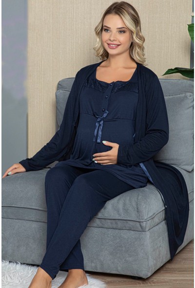 Hayal Sepeti Sabahlıklı Lohusa Pijama Takımı - Jenika 42327 3lü Hamile Pijaması